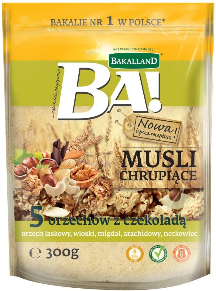 BAKALLAND BA! Musli chrupiące 5 Orzechów z czekoladą 300g - Ceny i ...