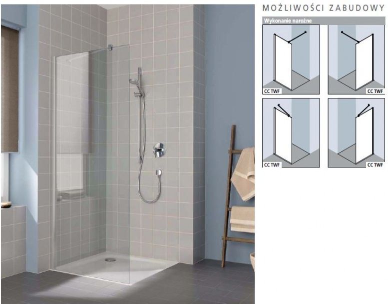 Kermi Cada XS Walk-in WALL 120 biały przeźroczyste powłoka CadaClean ...