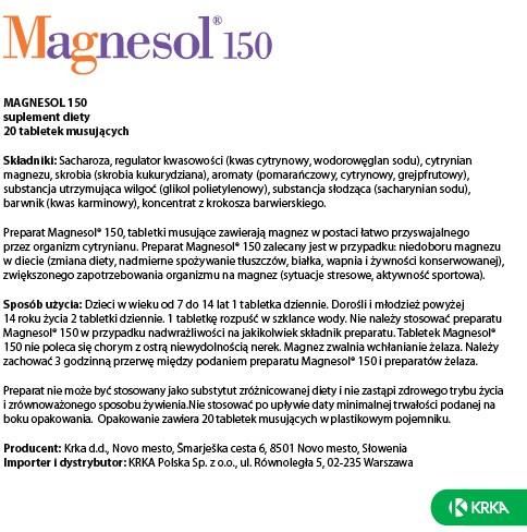 Magnesol 150mg 20 tabl. musujących - Opinie i ceny na Ceneo.pl