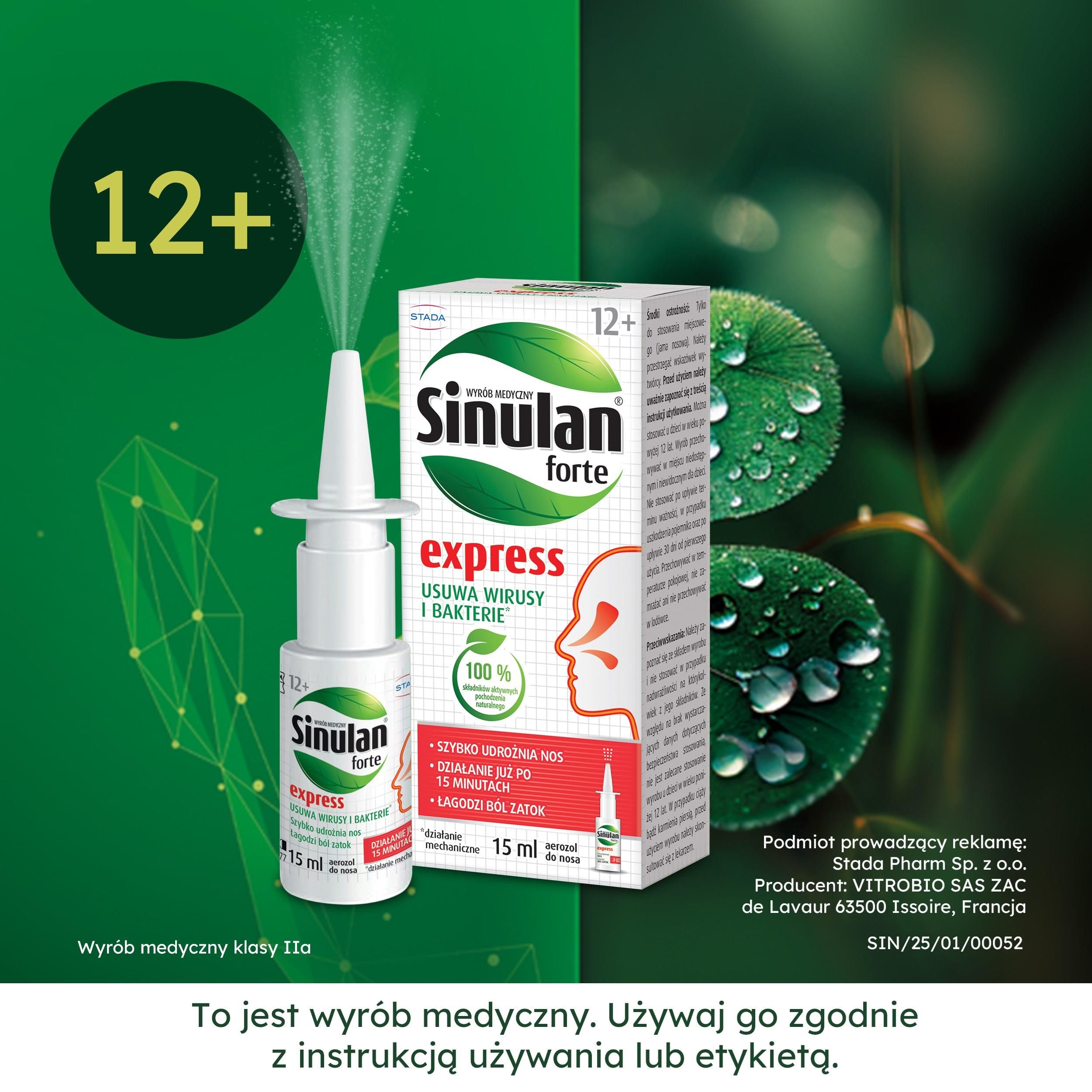 Sinulan Express Forte Spray dla dorosłych i młodzieży na zapalenie zatok przynosowych i nieżyt ...