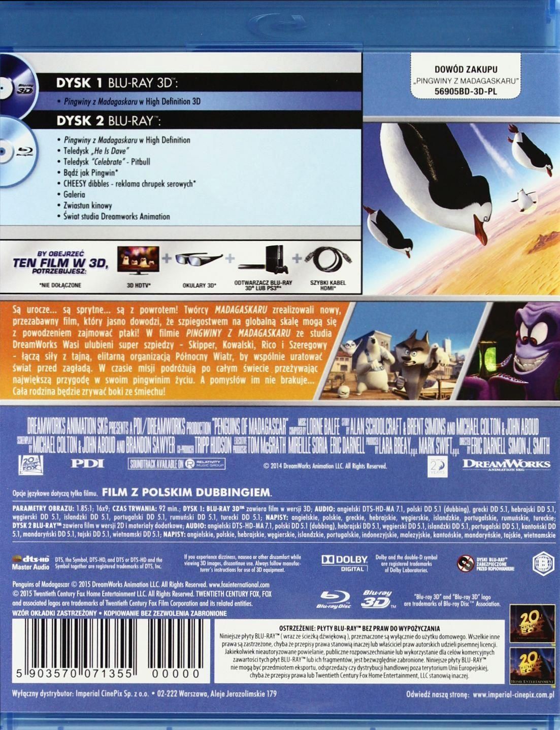 Film 3D Pingwiny z Madagaskaru 3D (Blu-ray) - Ceny i opinie - Ceneo.pl