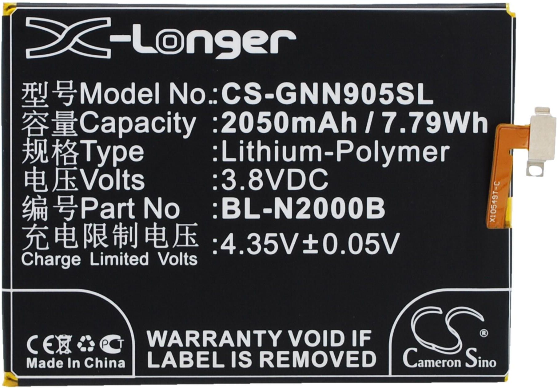 Bateria Cameron Sino Gionee Gn9005 / Bl-N2000B 2050Mah 7.79Wh Li-Polymer 3.8V (CS-GNN905SL ...