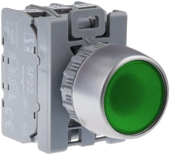 Spamel Przycisk sterowniczy 10a 1z 1r samopowrotny z podświetleniem zielony ST22-KLZ-11-230-LED ...