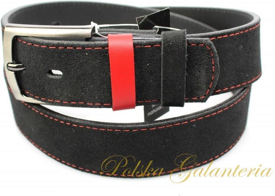 Pasek Czarny Z Czerwoną Nitką COMPLEX (PL) Skóra Naturalna Licowa Zamsz ...