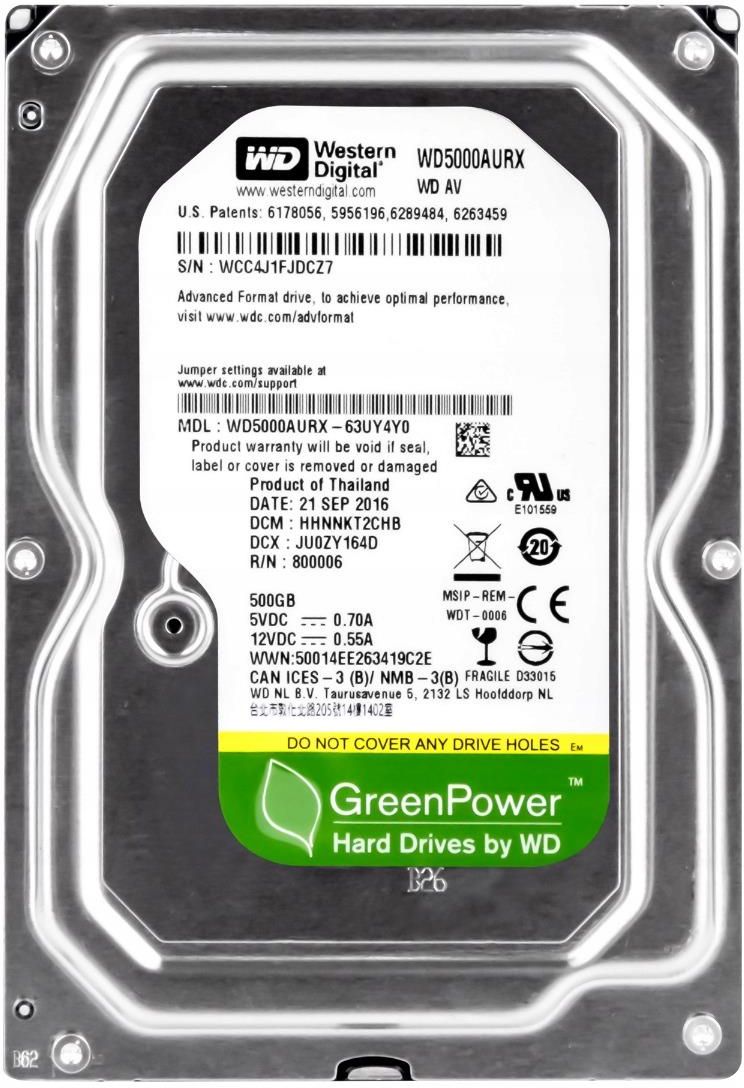 Dysk twardy WD AV-GP 500GB 3,5 (WD5000AURX) - Opinie i ceny na Ceneo.pl