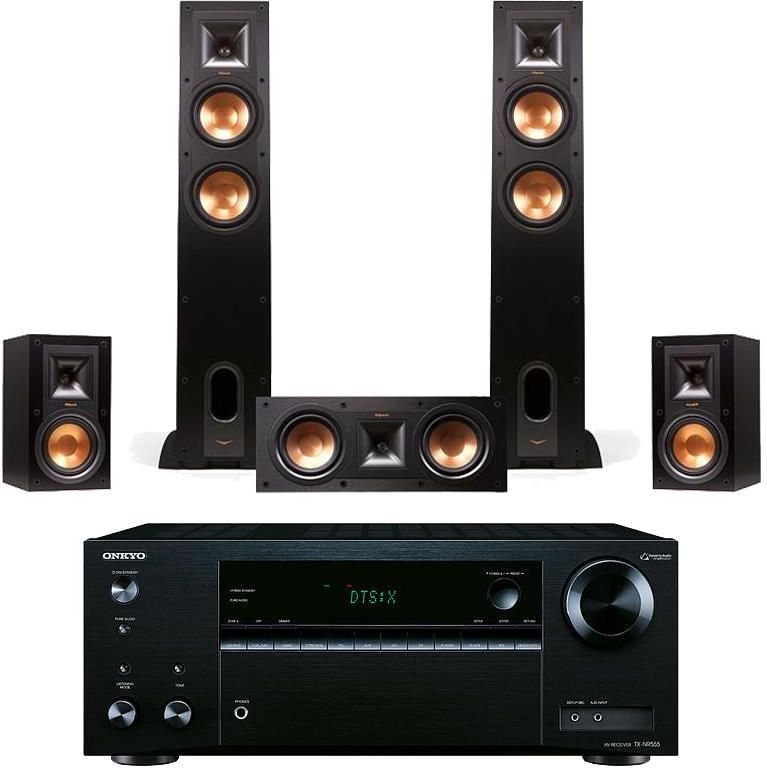 Kino domowe Onkyo TX-NR555 + Klipsch R-24F + R-25C + R-15M czarny ...