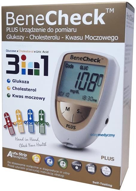 Benecheck Plus 3w1 monitor glukozy cholesterolu i kwasu moczowego ...