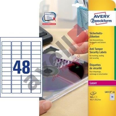 AVERY Etykiety Zabezpieczające Plomby 45.7x21.2 48/A4 A'20 Białe l6113 ...
