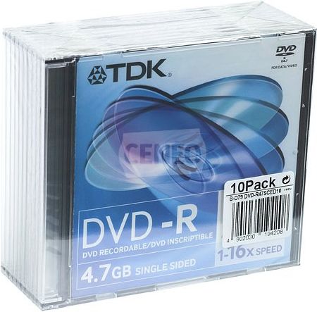 Nośnik danych DVD-R TDK 4.7GB 16xSpeed (Slim 10szt) (DVD-R47SCED10) - Opinie i ceny na Ceneo.pl