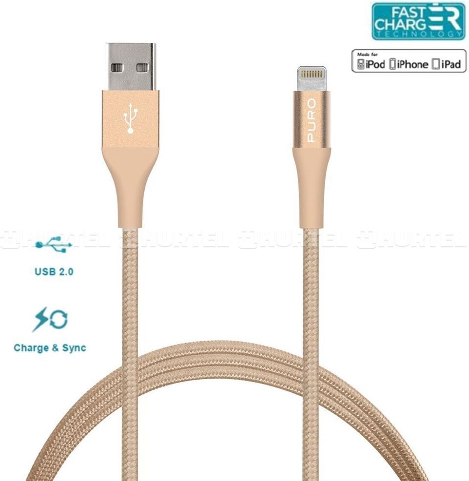 Puro Braided Cable Kabel MFi z Lightning klips + Aluminum Connector 1m ...