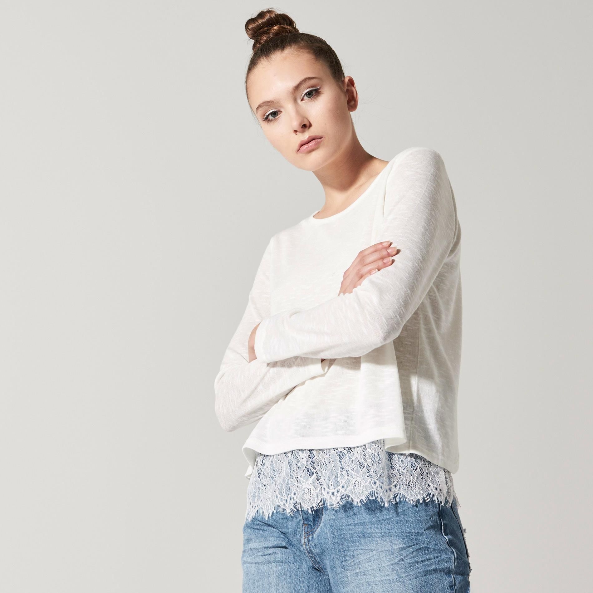 House - Sweter z ozdobną gipiurą - Kremowy - damski - Ceny i opinie ...