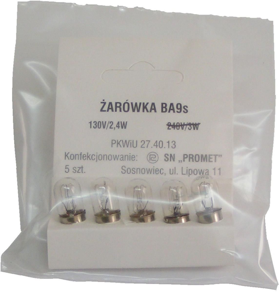 Promet Żarówka Sygnalizacyjna 2.4W Ba9S 130V Ba9S/130V Tk-Ż Ba9S130V ...