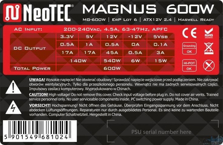 Zasilacz NeoTEC Magnus MG-600W - Opinie i ceny na Ceneo.pl