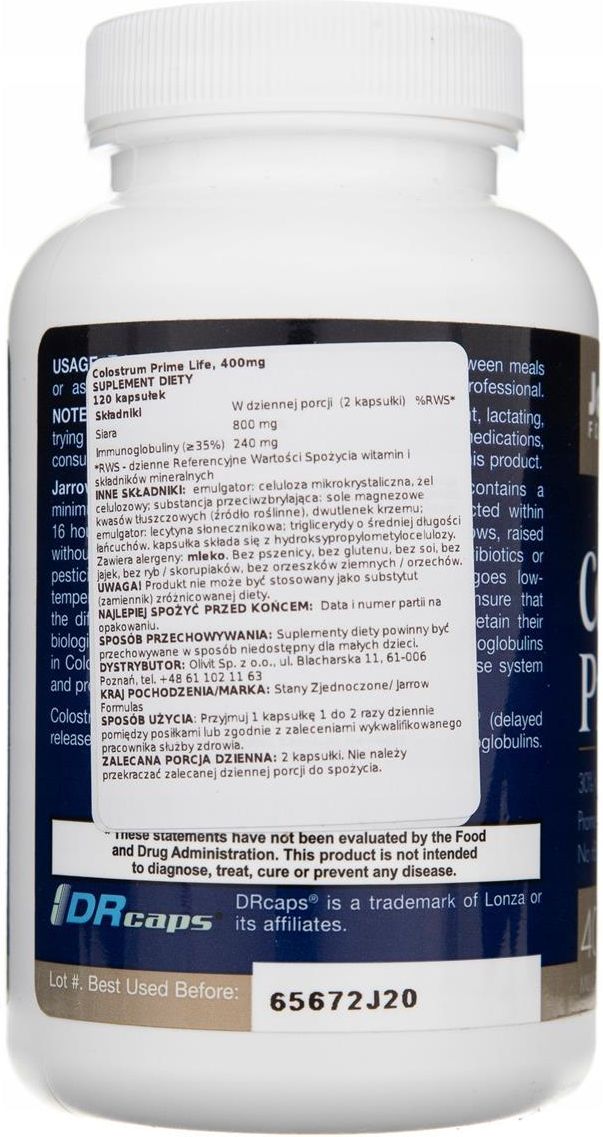 Jarrow Formulas Colostrum Prime Life 120 kaps. - Opinie i ceny na Ceneo.pl