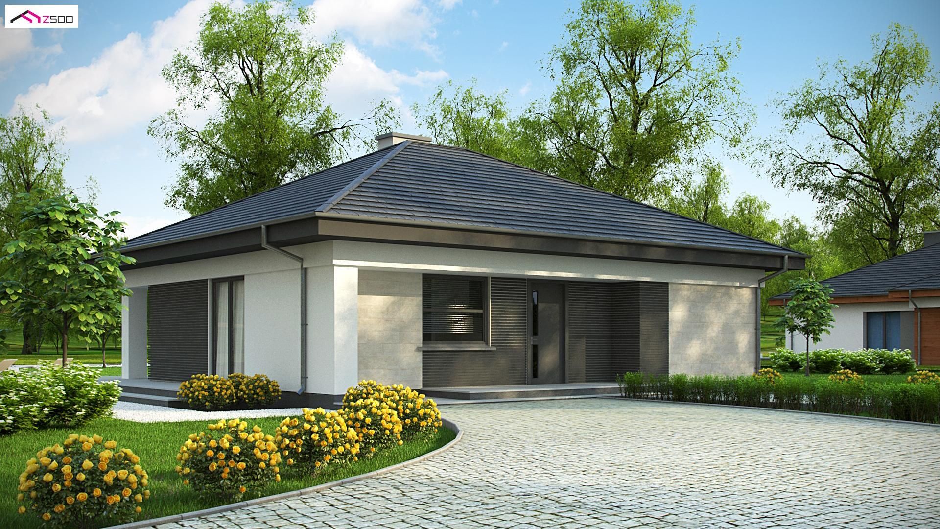 Projekt domu Z332 D Parterowy, tradycyjny dom w konstrukcji drewnianej z dachem kopertowym do ...