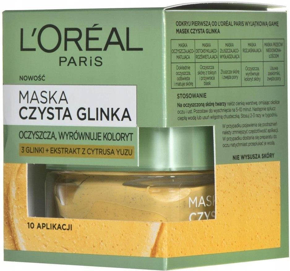 Maseczka LOREAL CZYSTA GLINKA MASKA Oczyszczająco rozświetlająca 50ML ...
