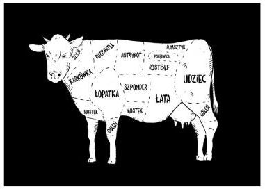 Decormint Plakat Premium Krowa- Schemat Części Czarno-Biały 29X21Cm ...