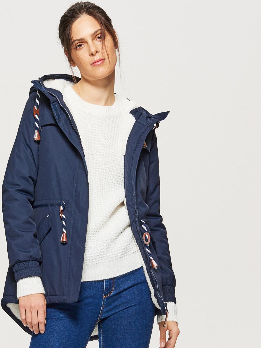 Cropp - Ciepła parka z kapturem - Granatowy - Ceny i opinie - Ceneo.pl