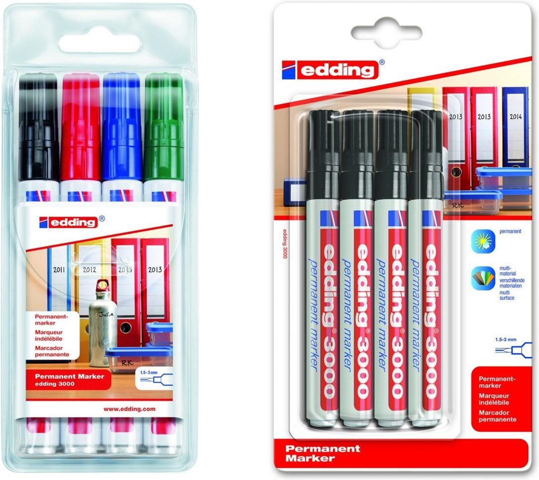 Edding Marker Permamentny 4 Kolory: 1 X Czarny, Czerwony, Niebieski ...