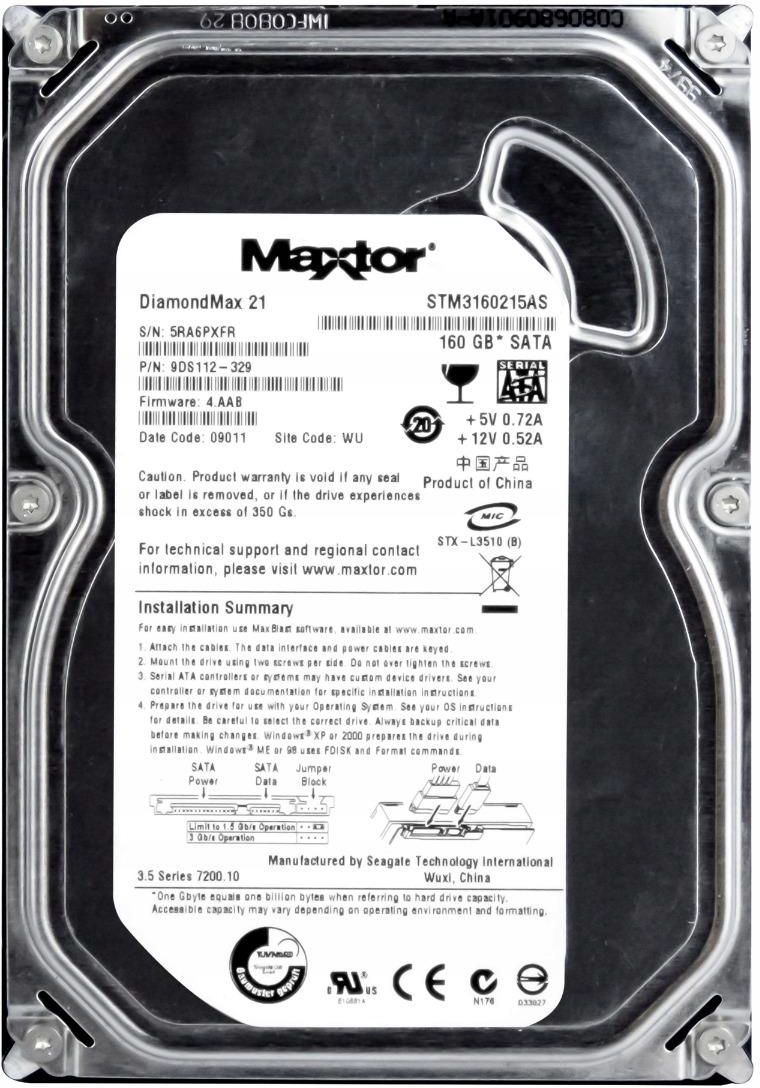 Dysk twardy Seagate DiamondMax 21 7200rpm 160GB SATA2 2MB wewnętrzne ...