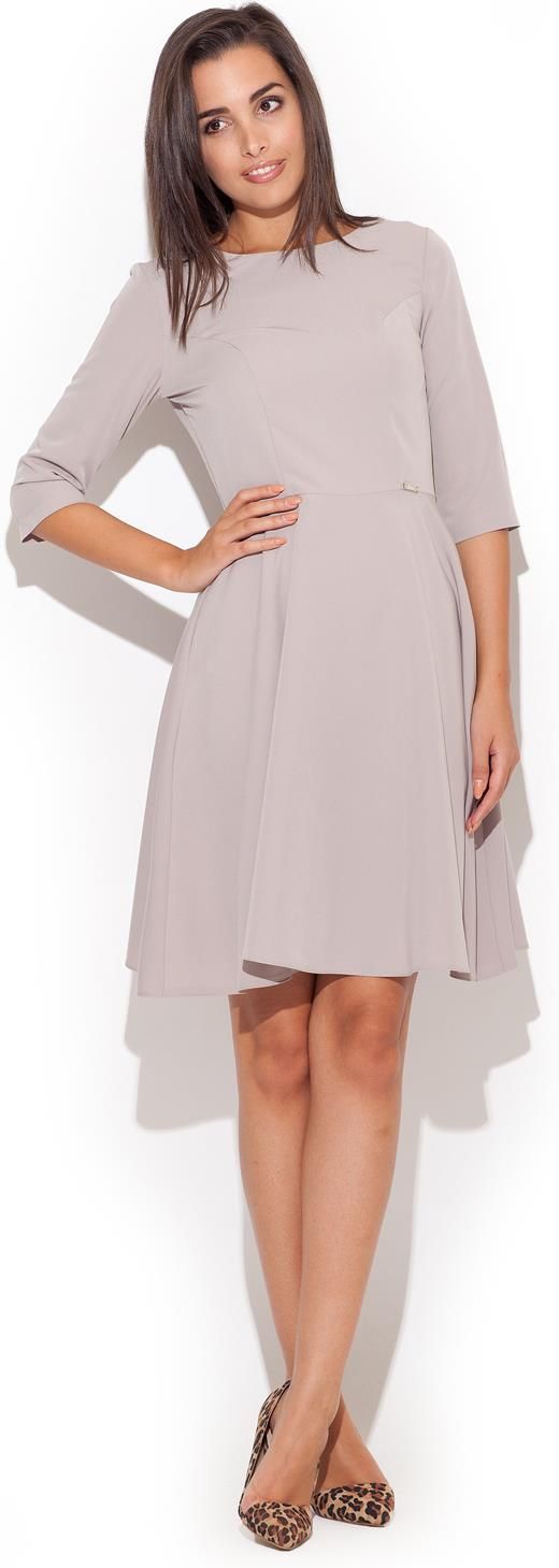 Katrus Beżowa Klasyczna Sukienka z Rękawem 1/2 - Ceny i opinie - Ceneo.pl