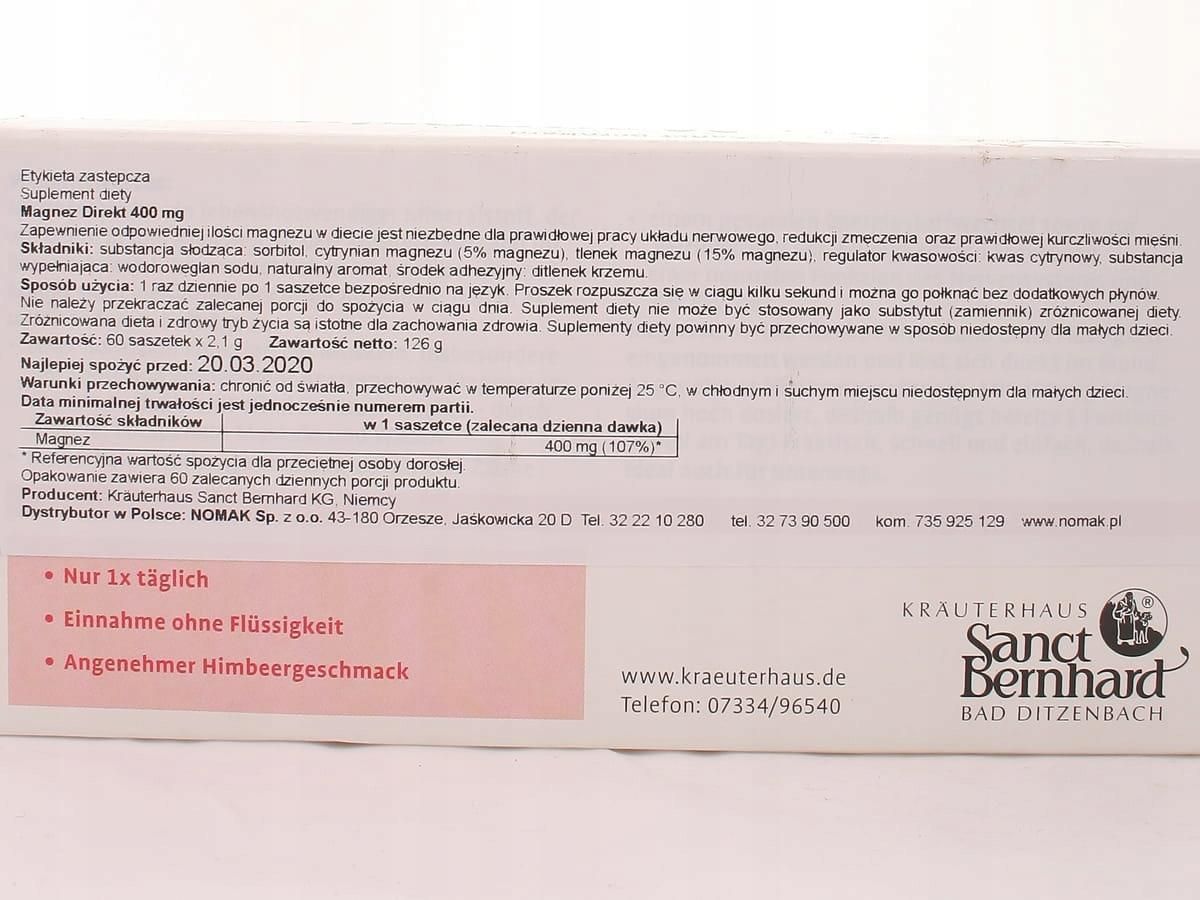 Proszek Magnesium 400mg Magnez w proszku Sanct Bernhard 60 szt. - Opinie i ceny na Ceneo.pl