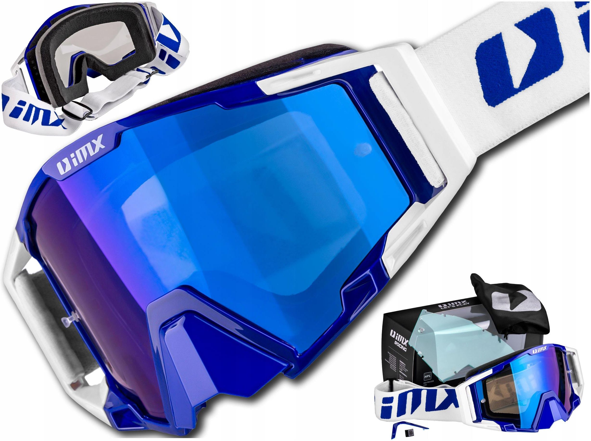 Gogle motocyklowe Gogle IMX Sand Blue/white / Dwie Szyby + Pokrowiec ...