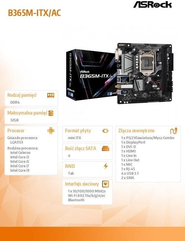 Płyta główna PC ASRock B365M-ITX/AC - Opinie i ceny na Ceneo.pl