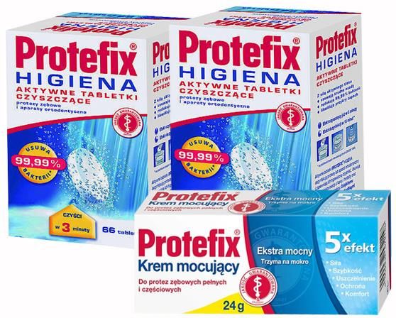 Queisser Protefix Higiena Tabletki Czyszczące 2x66szt + Protefix Krem Mocujący Extra Mocny 24g ...