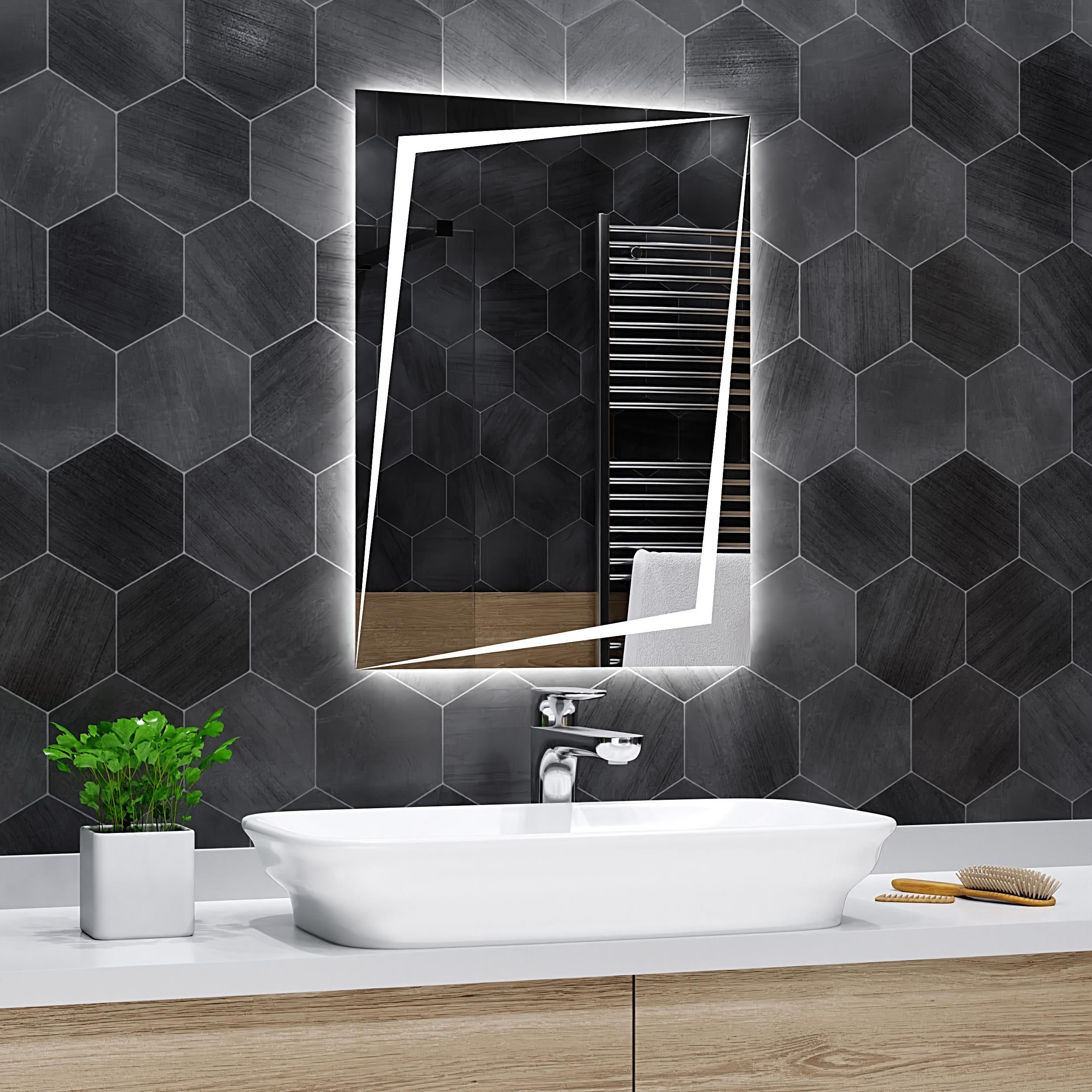 Lustro Łazienkowe z Podświetleniem LED - rozmiar 50x90cm - zimny kolor ...