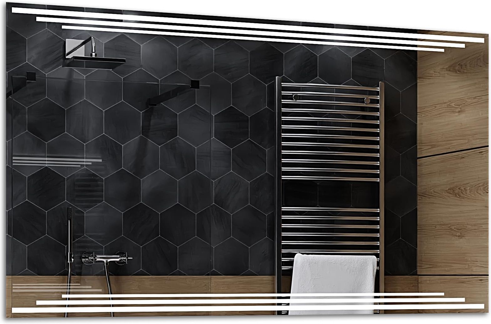 Lustro Łazienkowe z Podświetleniem LED - rozmiar 90x70cm - zimny kolor ...