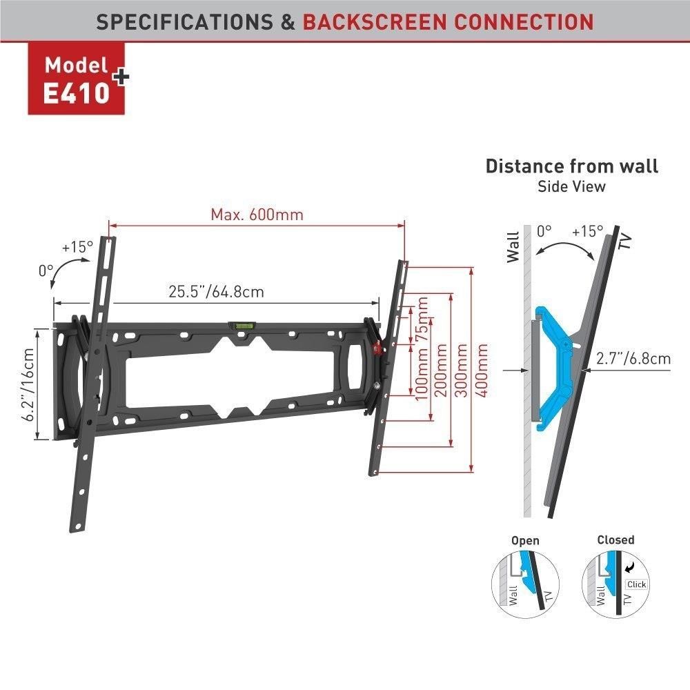 Barkan Flat/ Curved TV Wall Mount E410+ Wall mount, Tilt, 32-90 ...