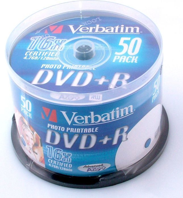 Nośnik danych Verbatim DVD+R 4.7GB 16x Printable Wide Photo (cake box, 50szt) - Opinie i ceny na ...