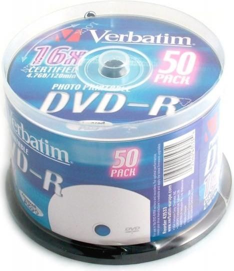 Nośnik danych Verbatim DVD-R 4,7GB x16 printable (cake box, 50szt) - Opinie i ceny na Ceneo.pl