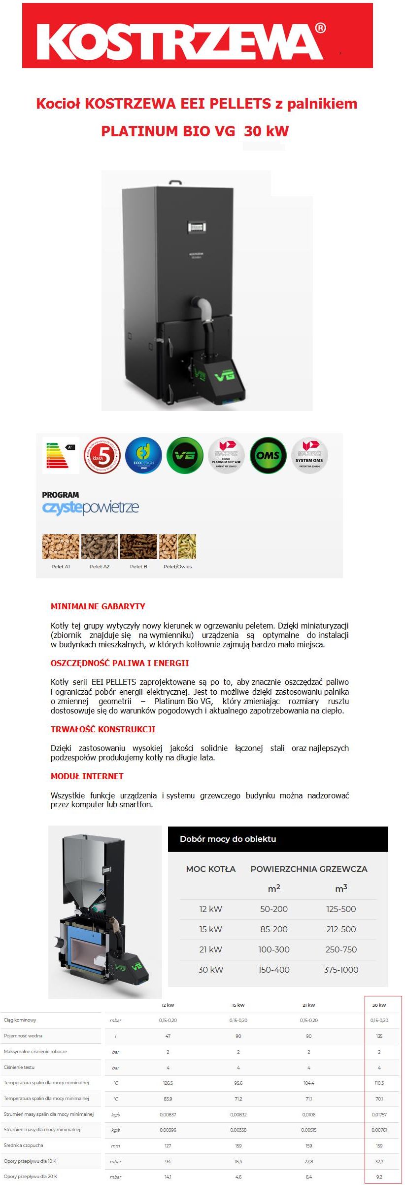 Kocioł grzewczy Kostrzewa Eei Pellets 30 kW + Palnik Platinum Bio Vg ...