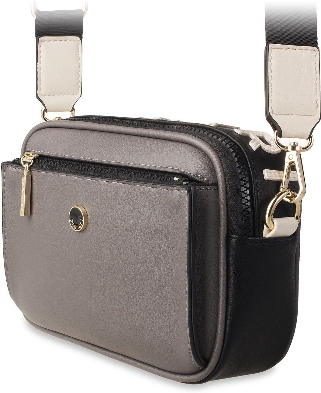 Markowa torebka damska monnari sportowa listonoszka z dużym logo na szerokim pasku - czarno ...