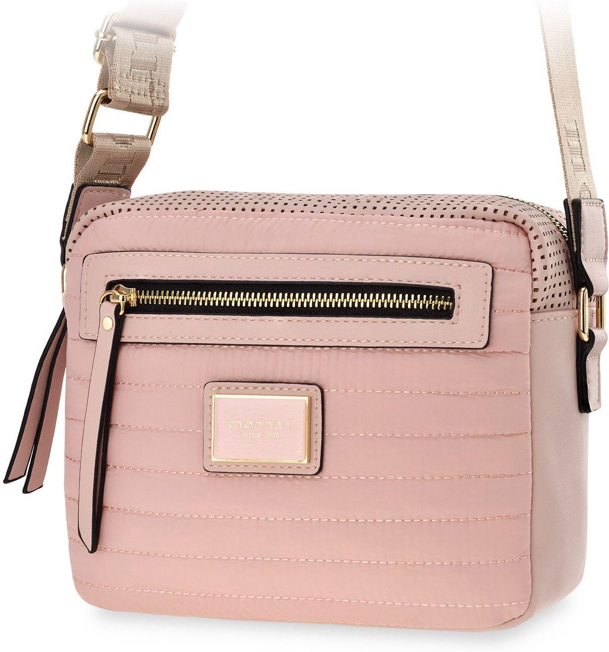 Sportowa listonoszka monnari pikowana miękka torebka damska na długim szerokim pasku z logo ...