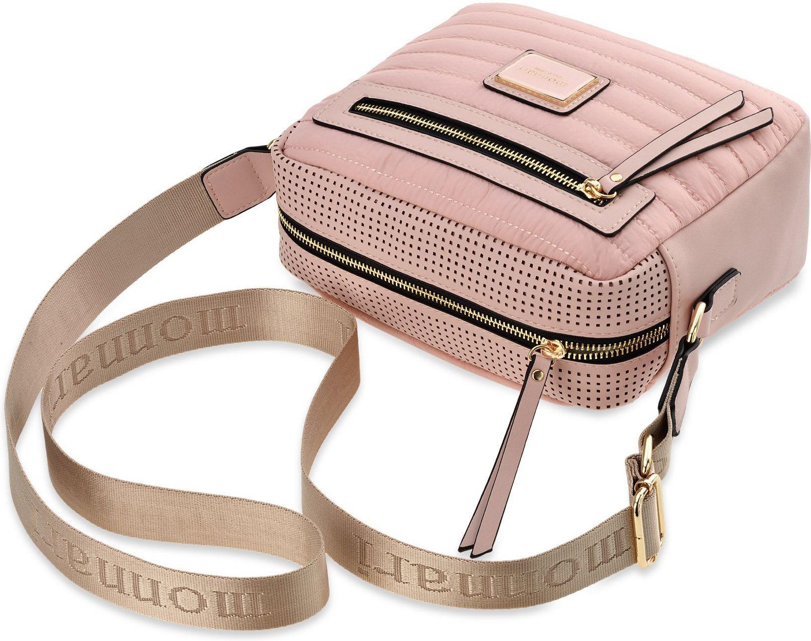 Sportowa listonoszka monnari pikowana miękka torebka damska na długim szerokim pasku z logo ...