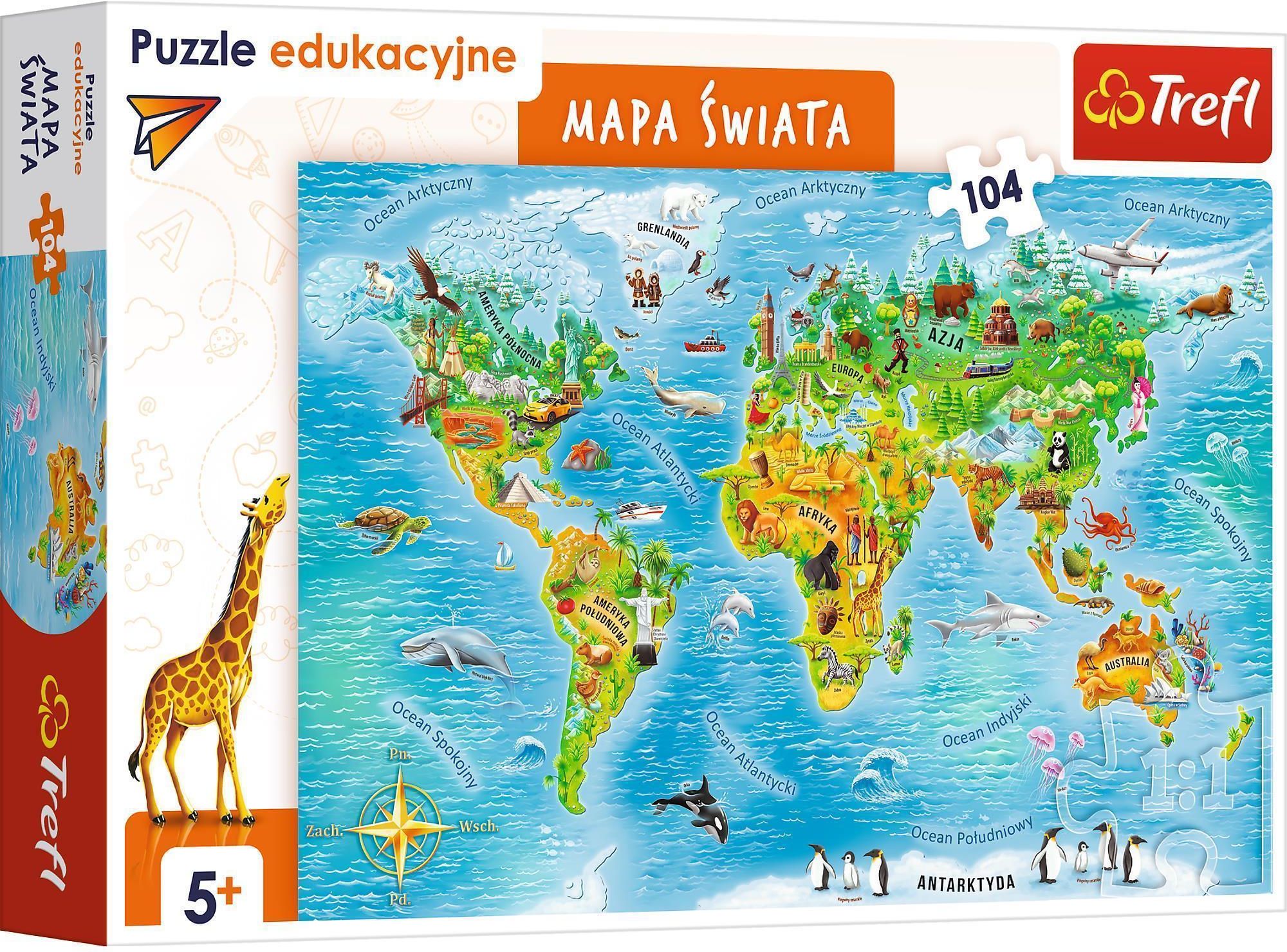 Trefl Puzzle Edukacyjne Mapa Świata 104el. - Ceny i opinie - Ceneo.pl