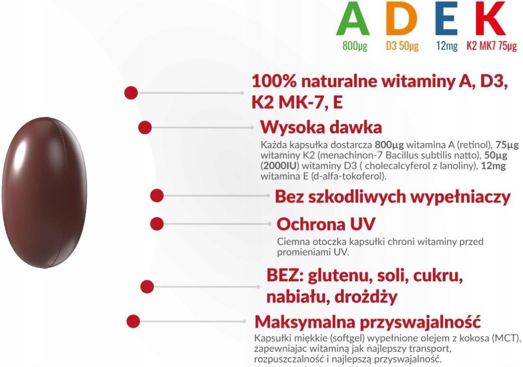 Adek Forte A D3 E K2-MK-7 w oleju Mct 60 kaps. - Opinie i ceny na Ceneo.pl