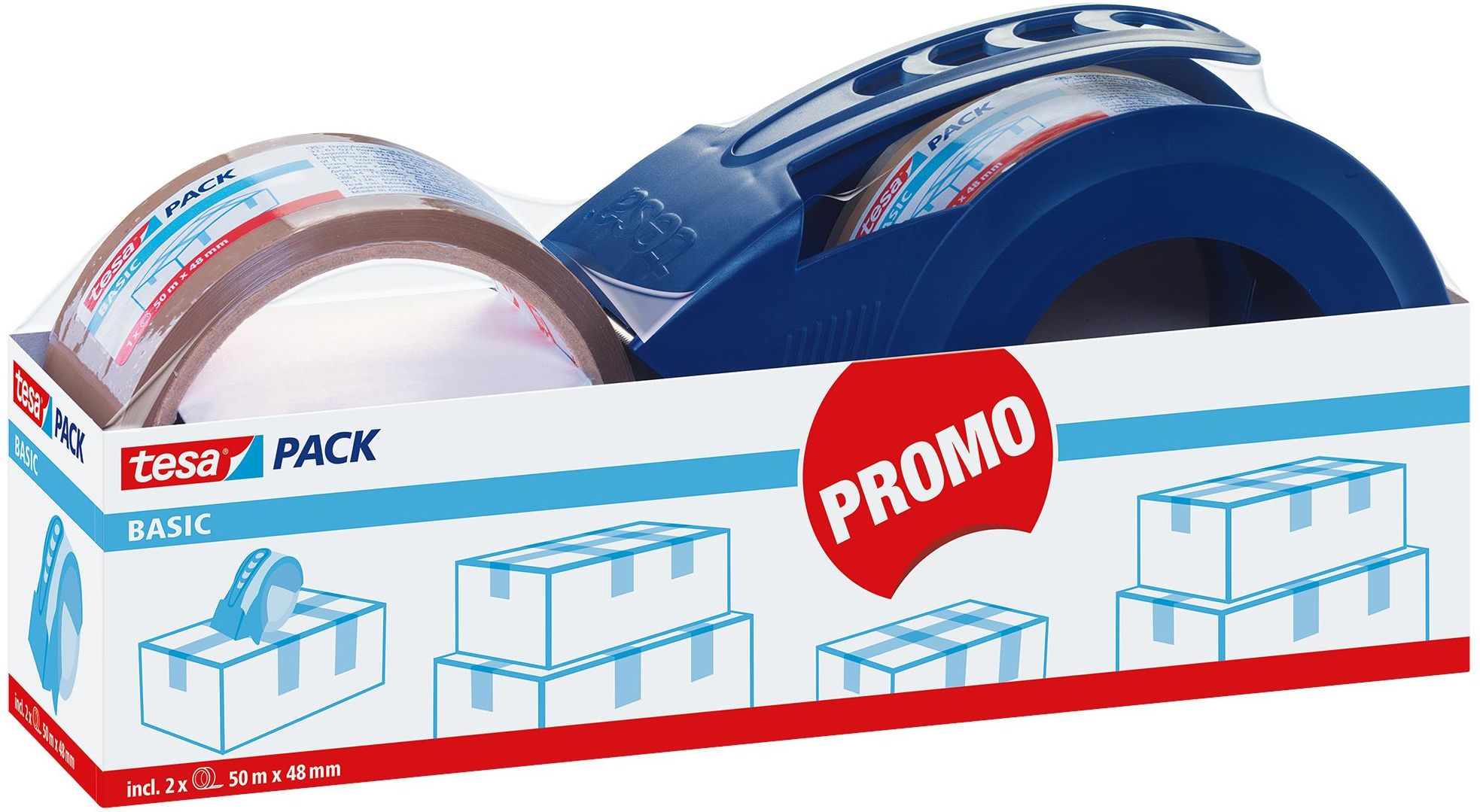Tesa Dyspenser do taśm pakowych PACK BASIC + 2 x Tesa Basic 50m x 48mm ...