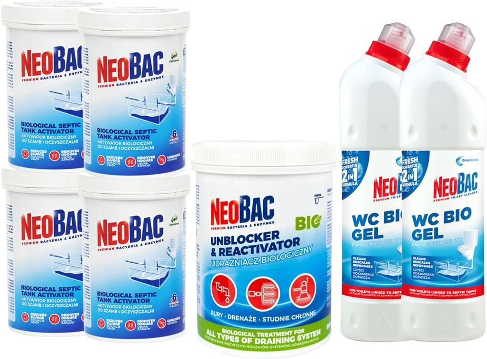 NeoBac 2,4 kg + 2 x BIO Żel WC 750 ml + Udrażniacz drenaży i studni ...