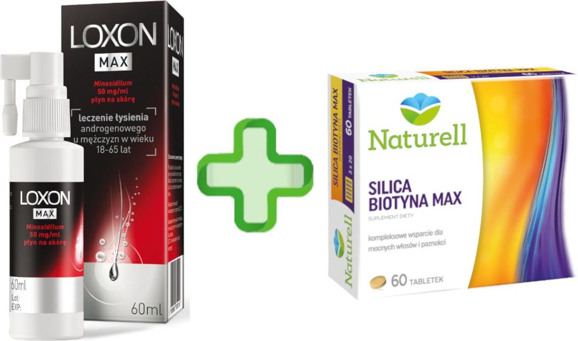 Loxon Max płyn na skórę 60 ml + Naturell Silica Biotyna Max 60 tabl ...
