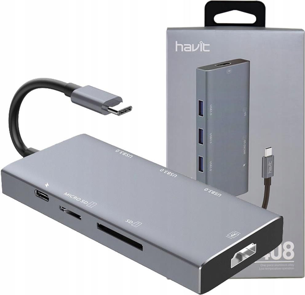 Havit Adapter USB Havit Adapter 7w1 Havit H408 HUB USB-C do 3x USB 3.0 + HDMI + PD + SD ...