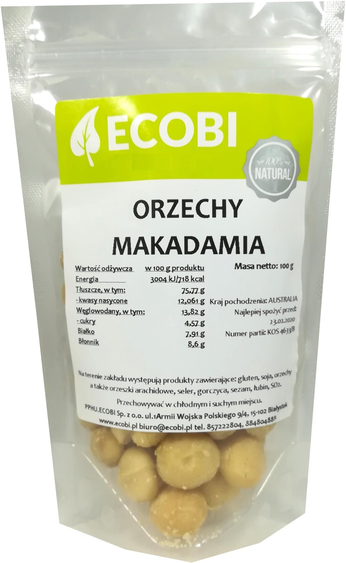 Orzechy Macadamia 100G Orzech Makadamia Ecobi - Ceny i opinie - Ceneo.pl