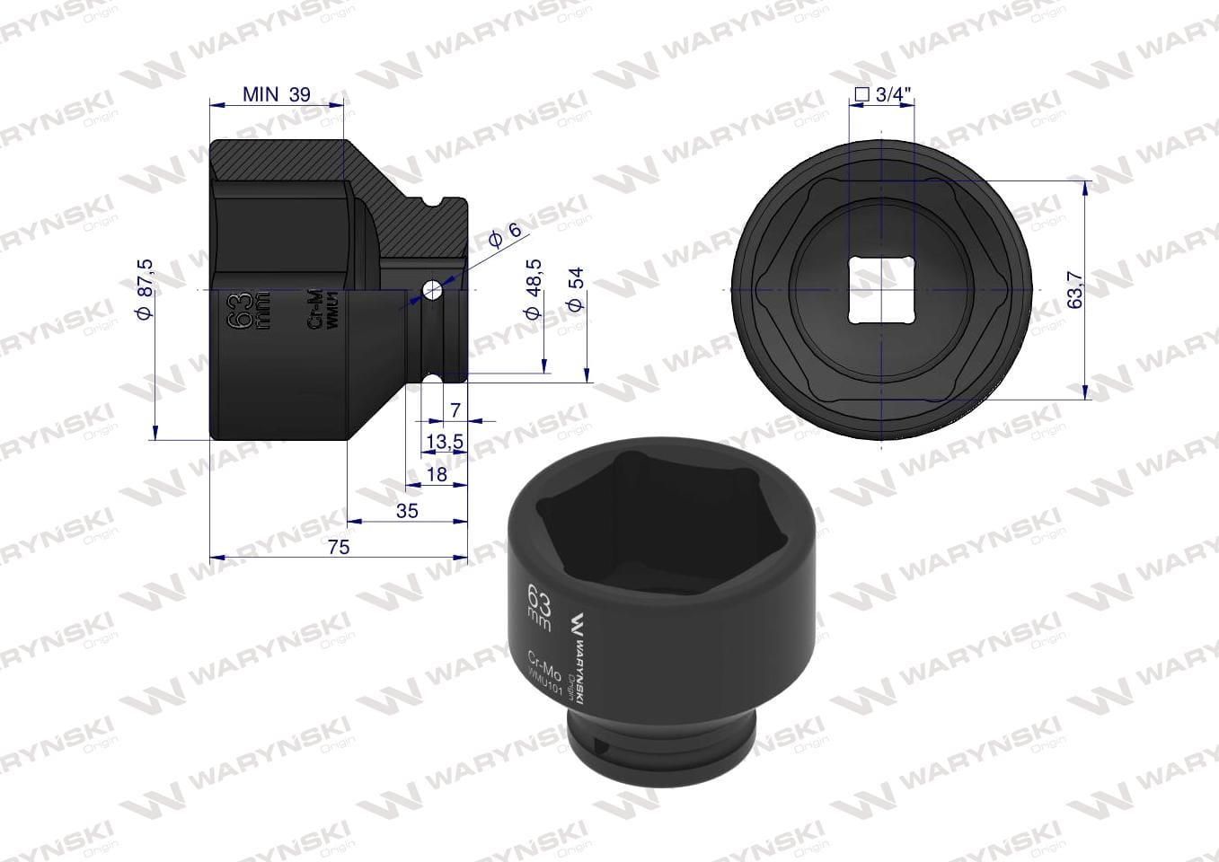 Waryński Origin Nasadka Udarowa Sześciokątna 3/4 63Mm Crmo Din 3129 ...