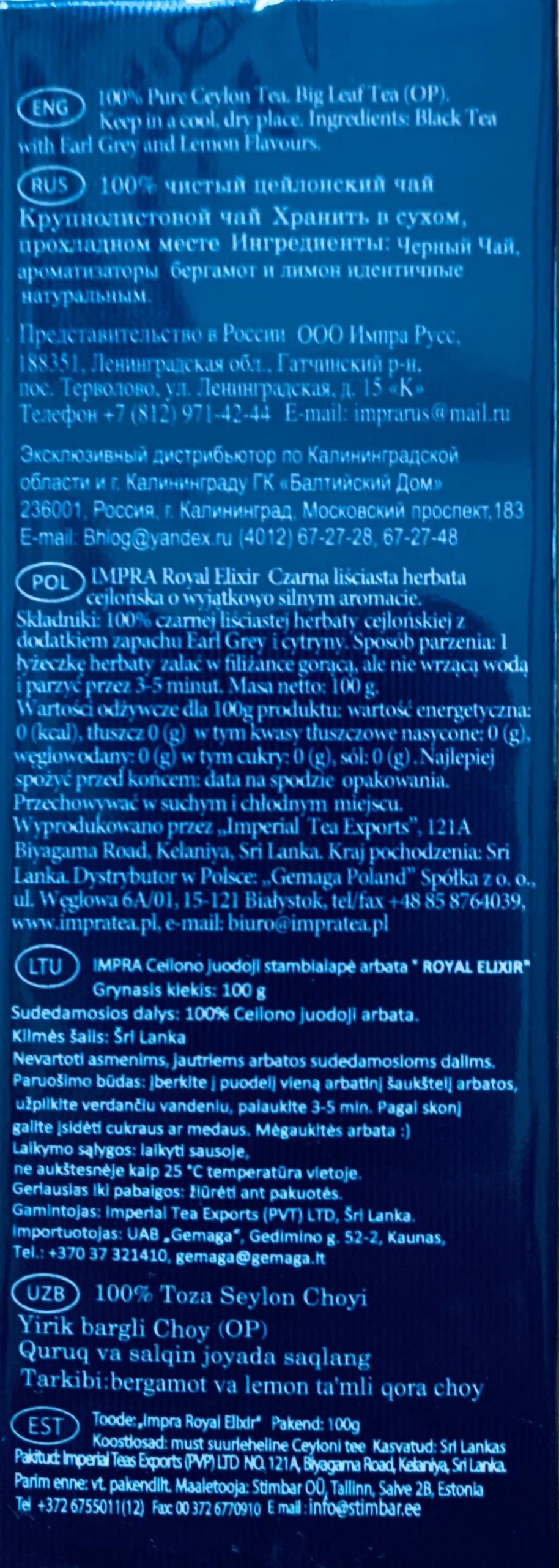 Herbata Herbata Impra Royal Elixir Tea 100G Liściasta - Ceny i opinie ...