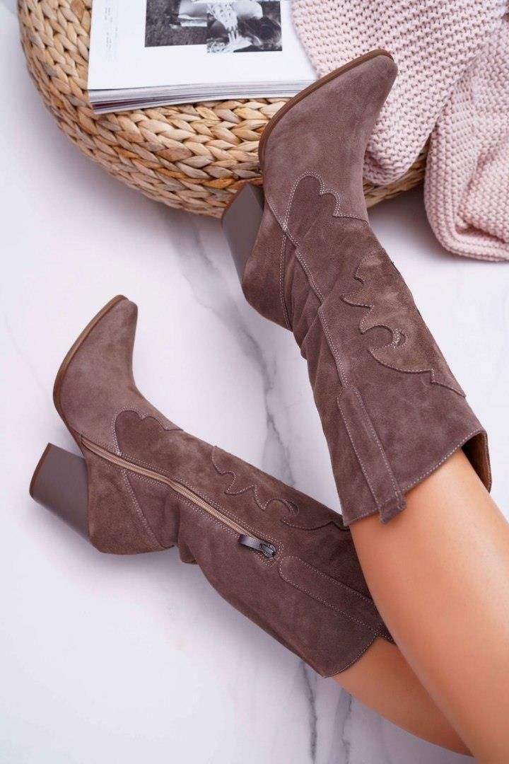 Buty Kozaki Damskie Na Słupku Kowbojki Cappuccino Brunt Damskie ...