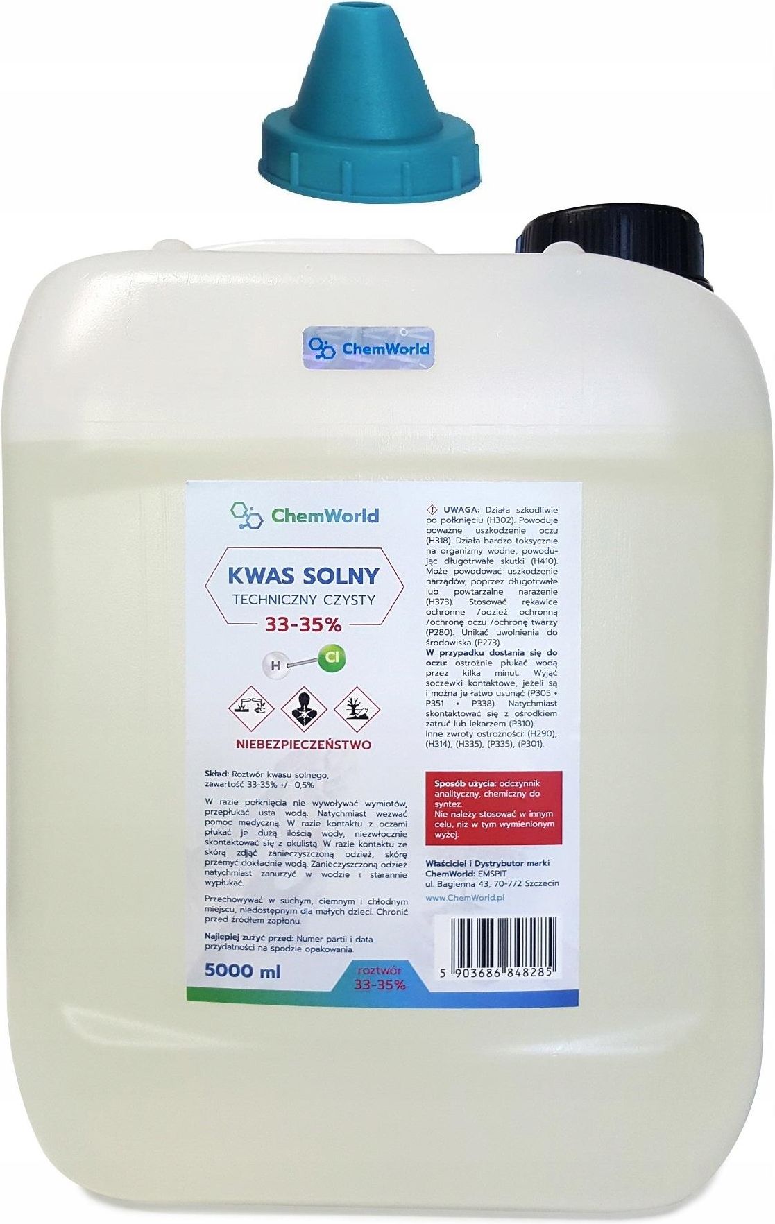 Chemworld Kwas Solny Techniczny Czysty 33-35% Mocny 5000Ml - ceny i ...