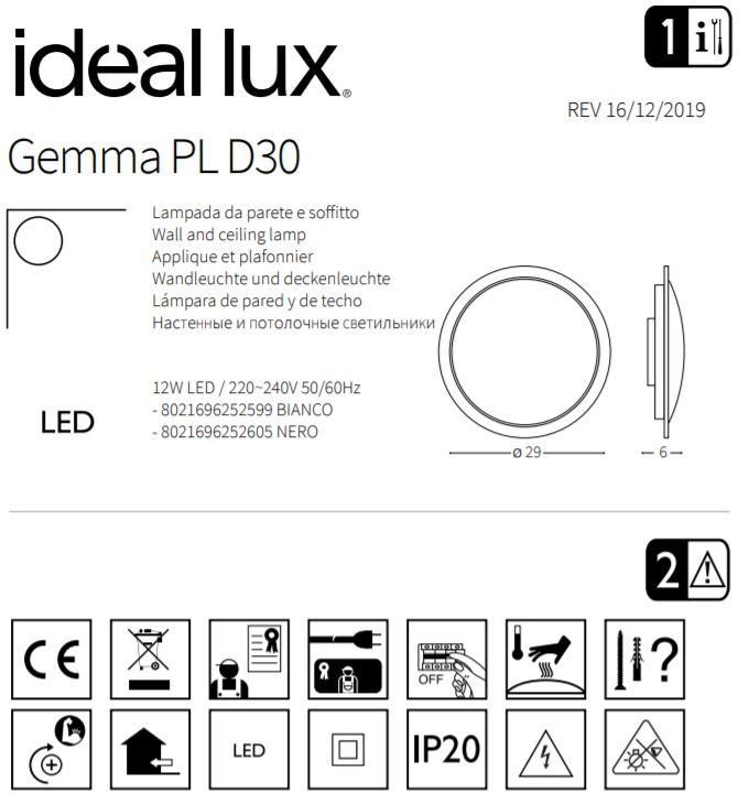 Ideal Lux Plafon Gemma Pl Led Ø30 12W 3000K Biały (252599) - Opinie i ...